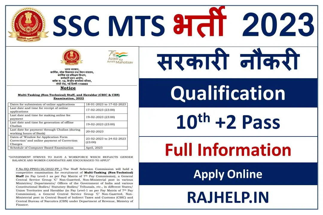 SSC MTS Recruitment 2023 For MTS Non Technical Or Havaldar Posts SSC MTS Recruitment 2023 For MTS Non Technical Or Havaldar Posts